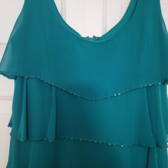 Scsarlet nNite | Dresses | Green Turquoise Ruffled Tank Dress Sequins ...